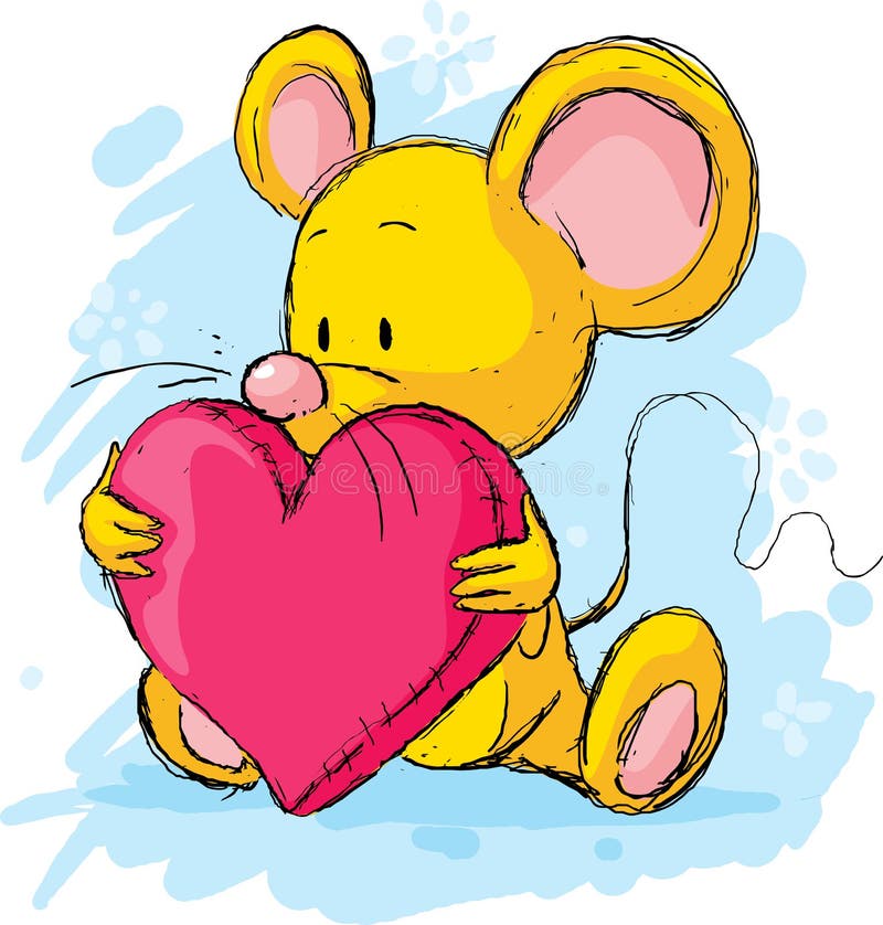 Cute Mouse with Heart Pillow Stock Vector - Illustration of ears, blue ...