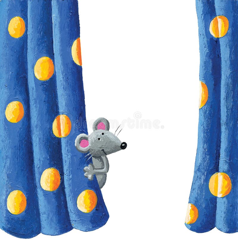 Cute Mouse Hiding Behind the Curtain Stock Illustration - Illustration ...