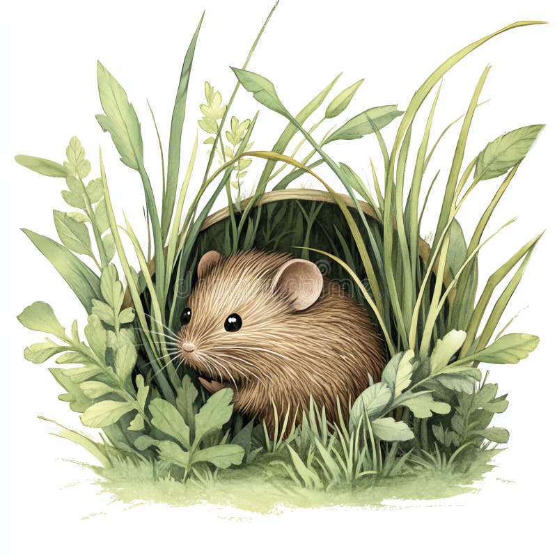 A Cute Mouse Hiding in Tall Green Grass Stock Illustration ...
