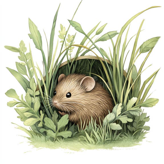 A Cute Mouse Hiding in Tall Green Grass Stock Illustration ...