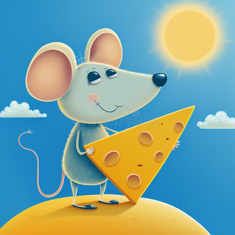 Cute mouse holding cheese stock illustration. Illustration of clouds ...