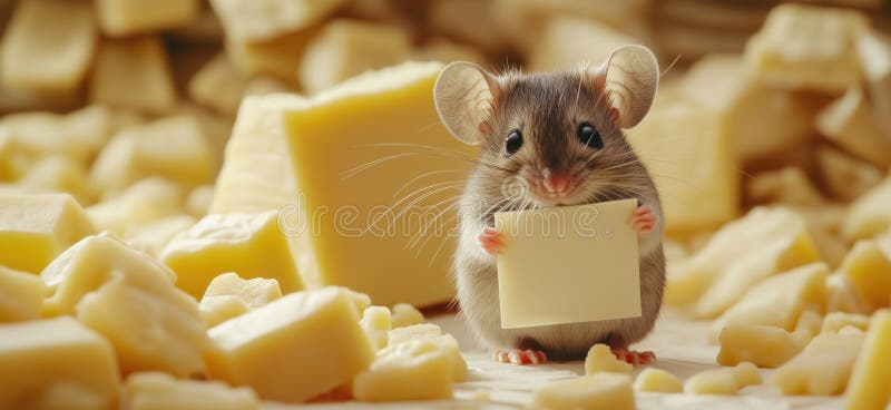 Cute Mouse Holding Cheese in a Playful Setting Surrounded by Cheese ...