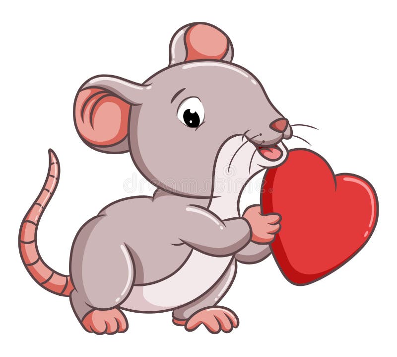 The Cute Mouse is Holding the Love Heart with Red Color Stock Vector ...