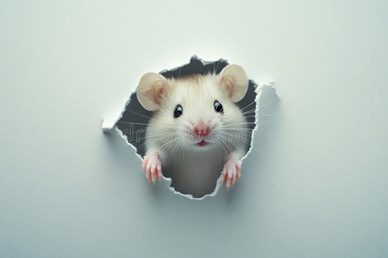 Cute Mouse and Hole on the White Wall Stock Illustration - Illustration ...