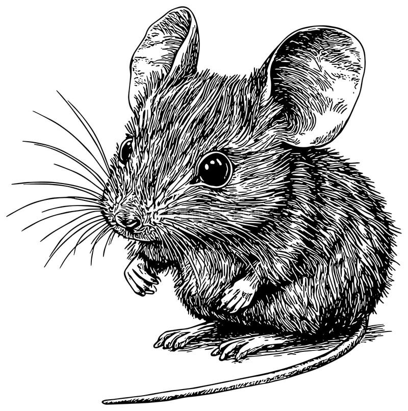 Cute Mouse Illustration in Black Stock Vector - Illustration of mammal ...