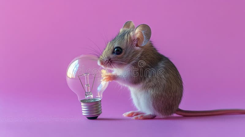 Cute Mouse with Light Bulb on Pink Background Stock Illustration ...