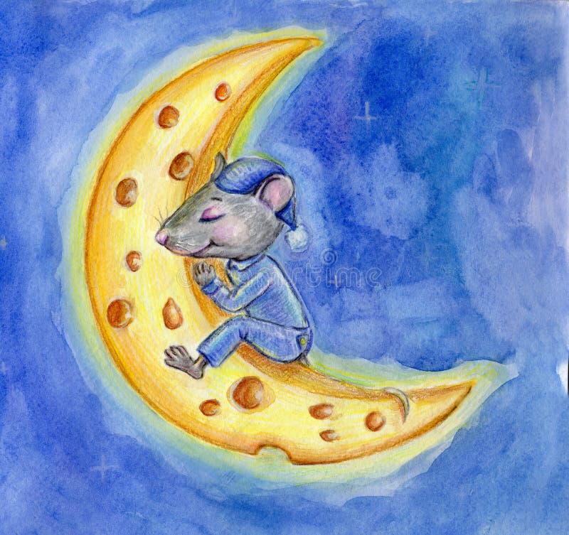 Cute mouse at the moon stock illustration. Illustration of mouse ...