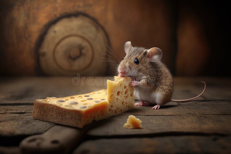 Cute Mouse Munching on Slice of Cheese in Rustic Setting Stock ...