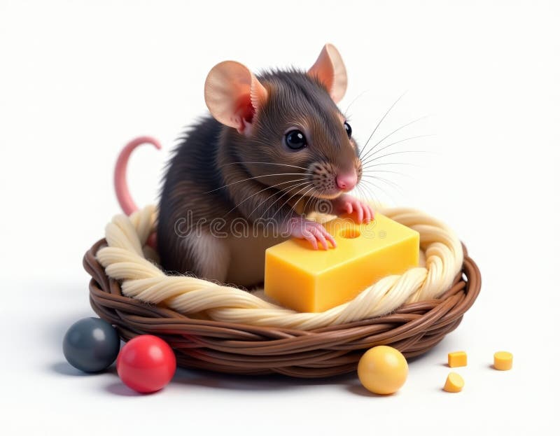 Cute Mouse in a Nest with Cheese Stock Illustration - Illustration of ...