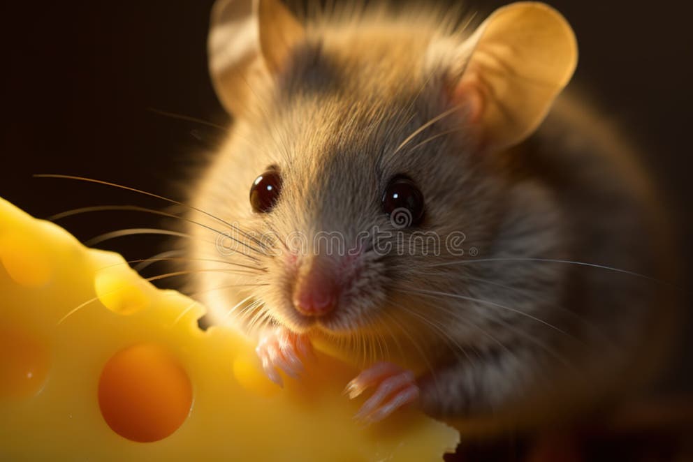 A Cute Mouse Nibbles on a Piece of Cheese Stock Illustration ...