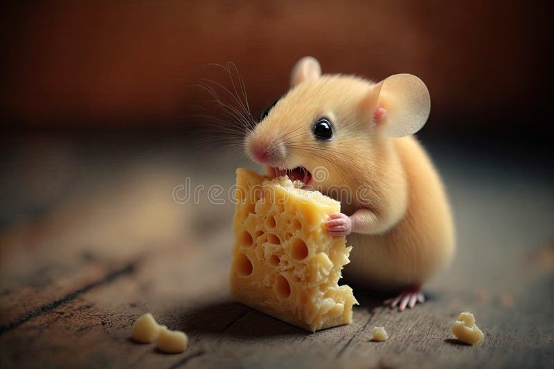 Cute Mouse Nibbling on Wedge of Cheese with Its Tiny Teeth Stock ...