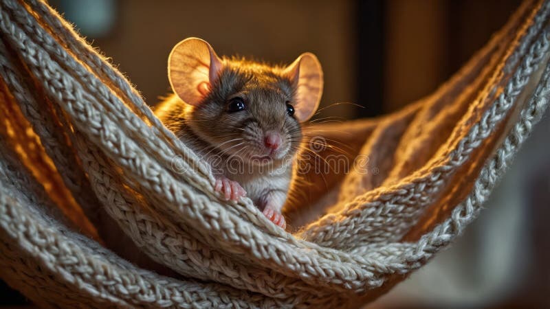 Adorable Baby Rat Relaxing in Knitted Hammock Stock Illustration ...