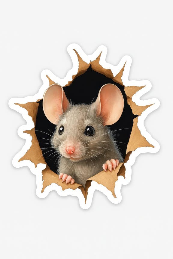 Cute Mouse Peeking through Wall Sticker Stock Photo - Image of ...