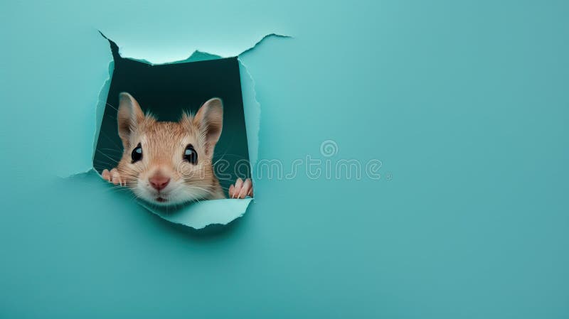 Cute Mouse Peeks through the Hole in the Paper Wall Stock Illustration ...