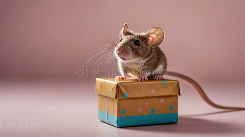 A Cute Mouse Perched on a Small Gift Box, Creating a Whimsical and ...