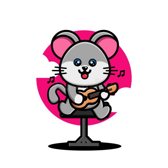 Cute Mouse Playing Guitar Mascot Character Stock Vector - Illustration ...