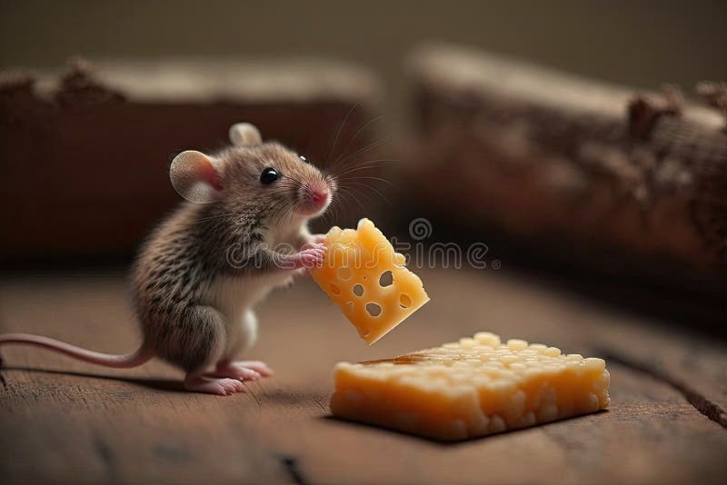 Cute Mouse Reaching for Cheese with Its Tiny Paw Stock Illustration ...