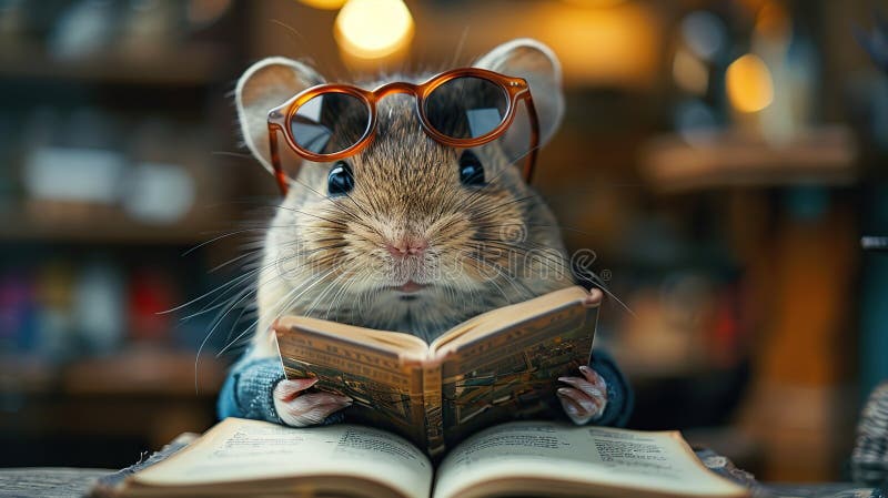 Cute Mouse Reading a Book stock illustration. Illustration of portrait ...