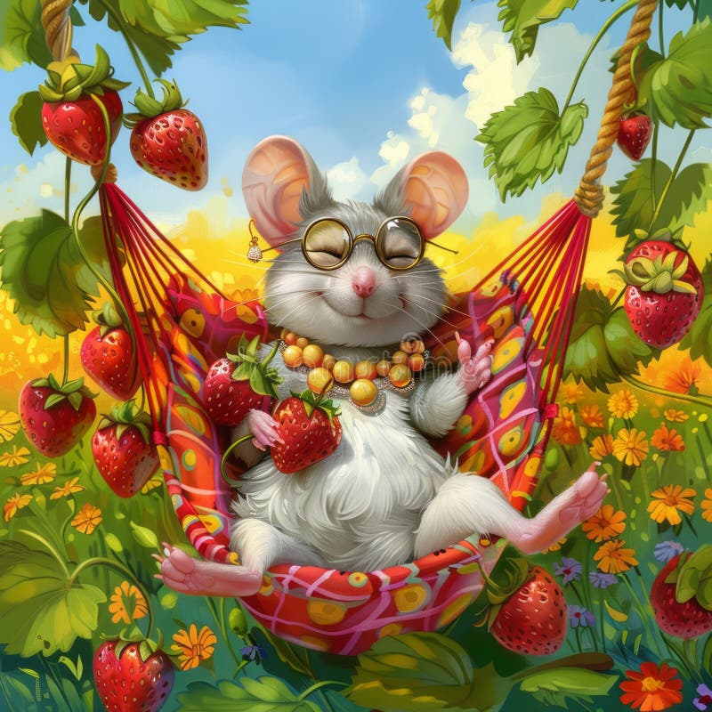 Cute Mouse Relaxing in Hammock AI Generated Illustration Stock ...
