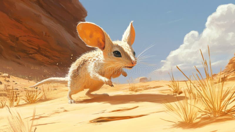Cute Mouse Running in a Sunny Desert Landscape Stock Illustration ...