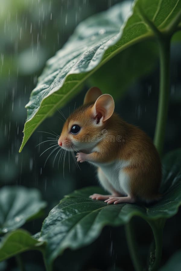 Cute Mouse Hiding Under Leaf Rain Stock Photos - Free & Royalty-Free ...