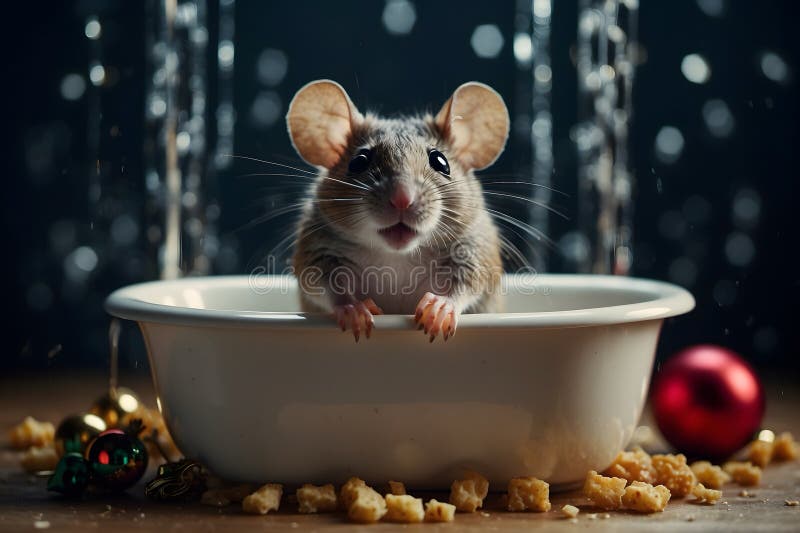 A Tiny Mouse Showering in Bath Tub Stock Illustration - Illustration of ...
