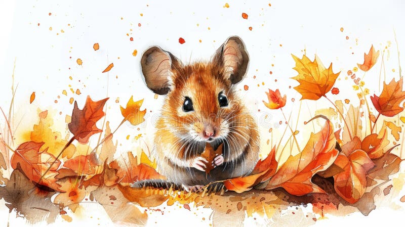A Cute Mouse Sits among a Pile of Autumn Leaves, Holding a Nut in Its ...