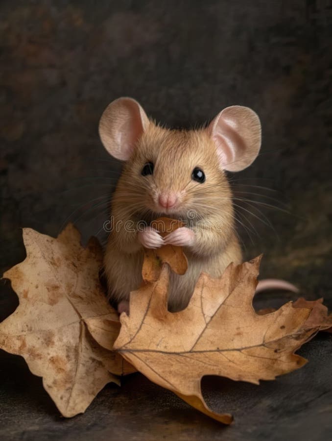 Cute Mouse Sitting on a Dry Lea Stock Illustration - Illustration of ...