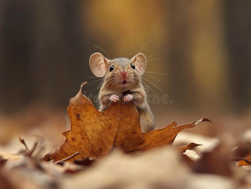 Cute Mouse Sitting on a Dry Leaf Stock Illustration - Illustration of ...