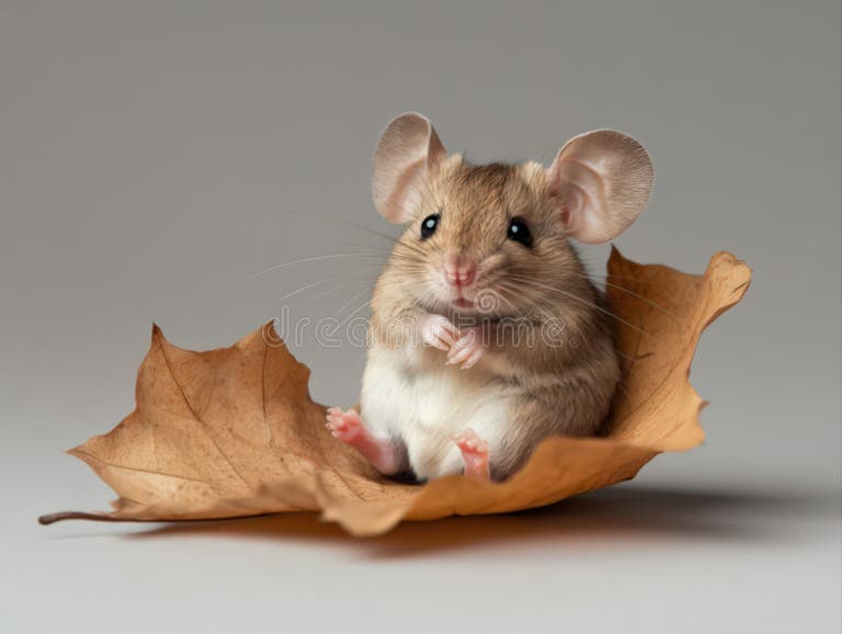 Cute Mouse Sitting on a Dry Leaf Stock Illustration - Illustration of ...