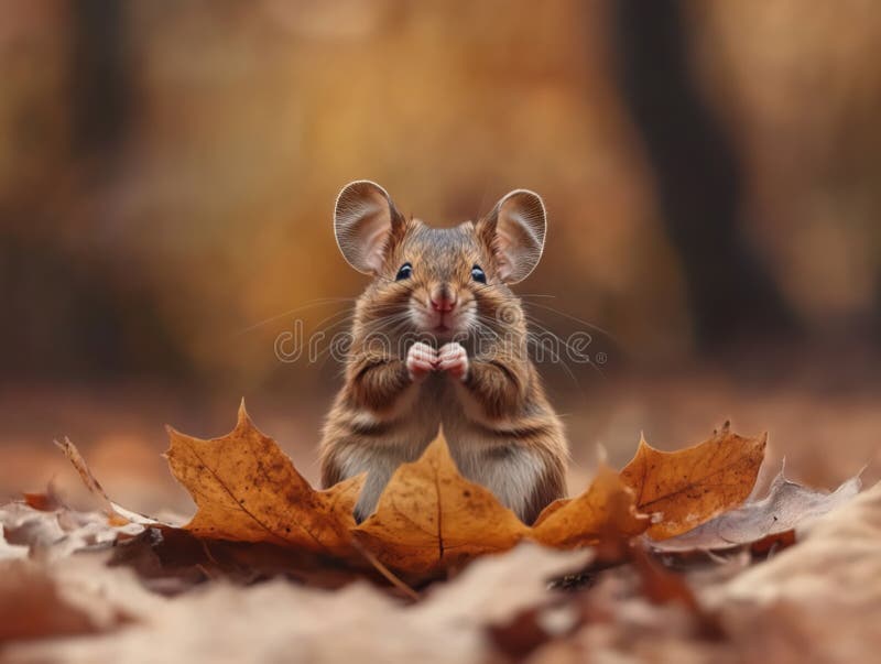 Cute Mouse Sitting on a Dry Leaf Stock Illustration - Illustration of ...
