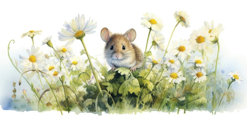 Cute Mouse Sitting in the Grass between Spring Flowers Stock ...