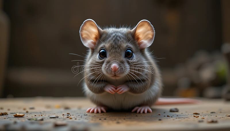 Cute Mouse Sitting on Surface with Paws Folded Up Front Stock ...