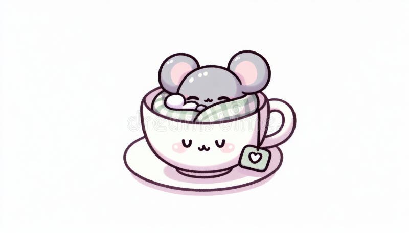 Cute Mouse Sleeping in a Tea Cup Stock Illustration - Illustration of ...
