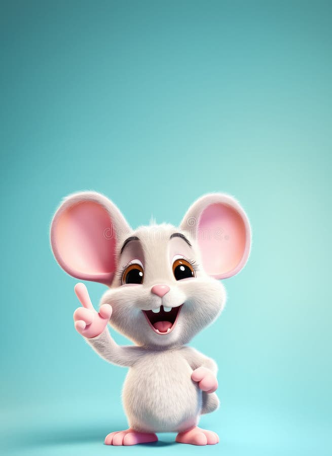 Cute Mouse, Smiling, Pointing Finger Above To Empty Copy Space ...