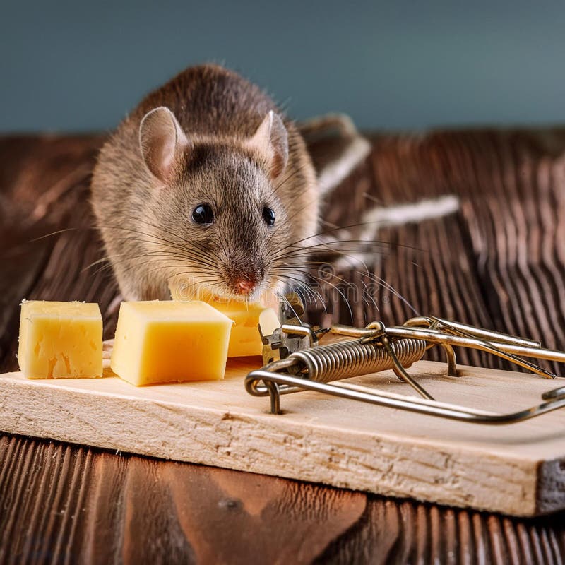 Cute Mouse Sniffing at the Cheese that is on the Mousetrap Stock ...