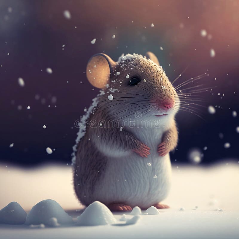 A Cute Mouse in the Snow Fall Digital Art Stock Illustration ...