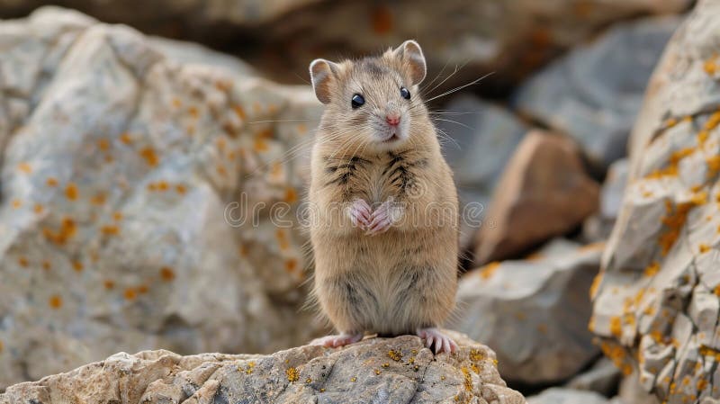 Cute Mouse Standing on Rock Stock Illustration - Illustration of animal ...