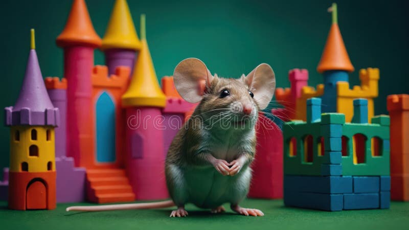 Adorable Mouse Posing Near Colorful Toy Castles Stock Illustration ...