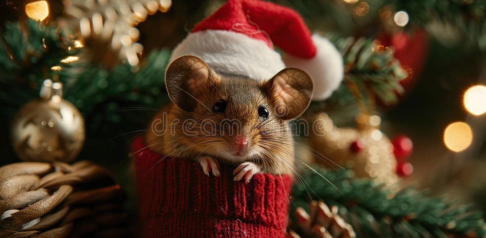 A Cute Mouse in a Stocking for Christmas Stock Illustration ...