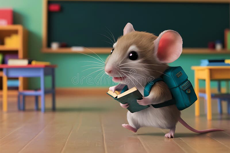 Cute Mouse Student with Backpack and Book Stock Illustration ...