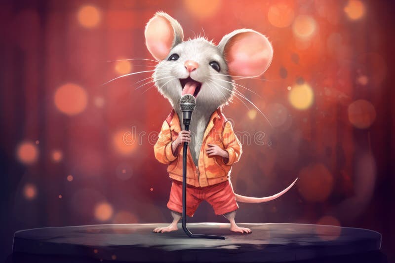 Cute Mouse in Suit Sings into a Microphone on Stage. Cartoon Style ...