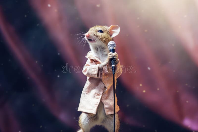 Cute Mouse in Suit Sings into a Microphone on Stage Stock Illustration ...