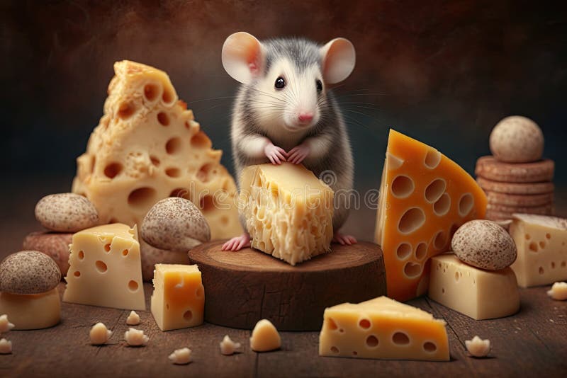 Cute Mouse Surrounded by a Variety of Cheeses, Each One Cuter Than the ...