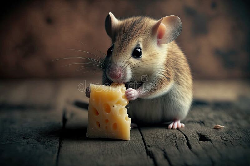 Cute Mouse Taking a Bite of Slice of Cheese, Its Whiskers Twitching ...