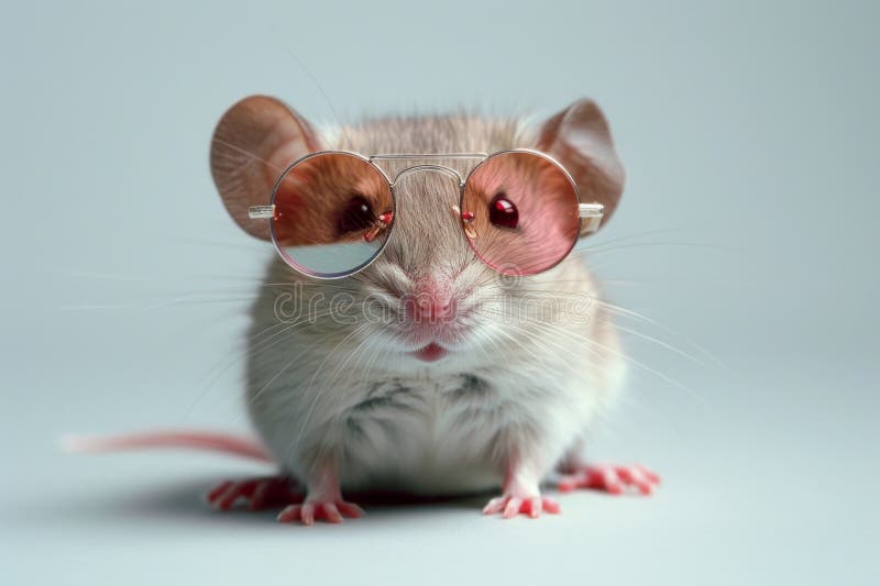 Cute Mouse with Trendy Round Glasses on a Plain Background Stock Photo ...