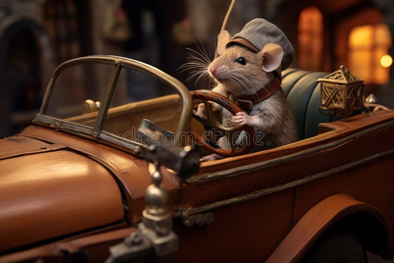 Cute Mouse on a Warm Evening in Cabriolet Car Stock Illustration ...