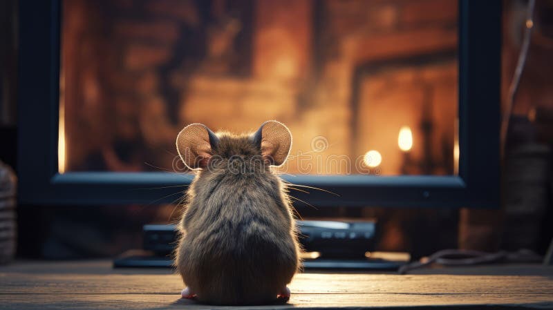 A cute mouse watching TV stock illustration. Illustration of wildlife ...