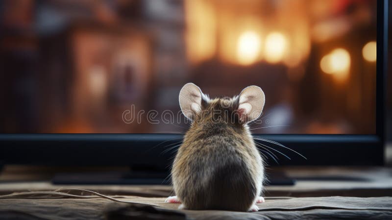 A cute mouse watching TV stock illustration. Illustration of watching ...