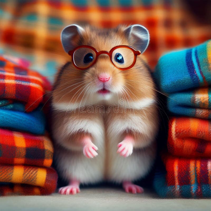 A Cute Mouse Wearing Glasses among the Piles of Clothes Stock ...